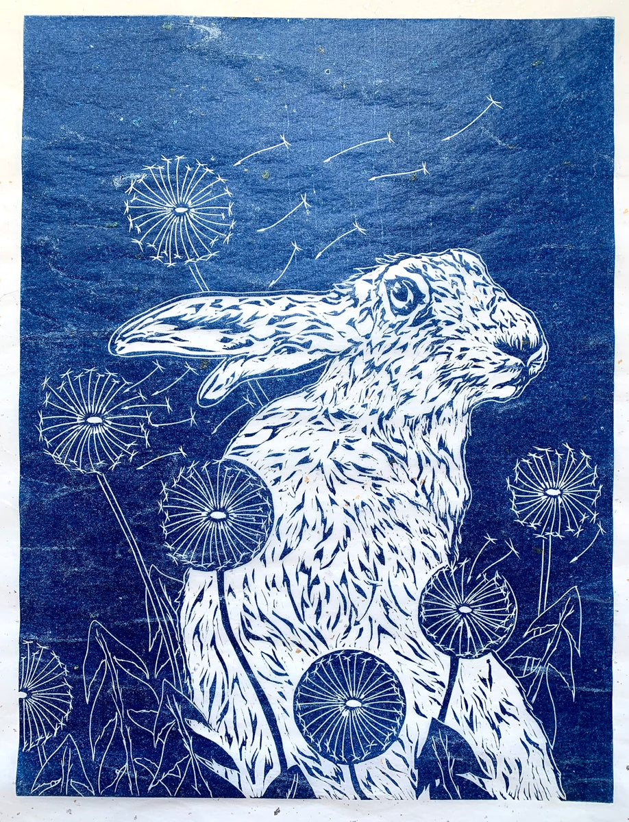 'What’s the time Mr Hare' - Original Linocut on Japanese tissue by Sar ...
